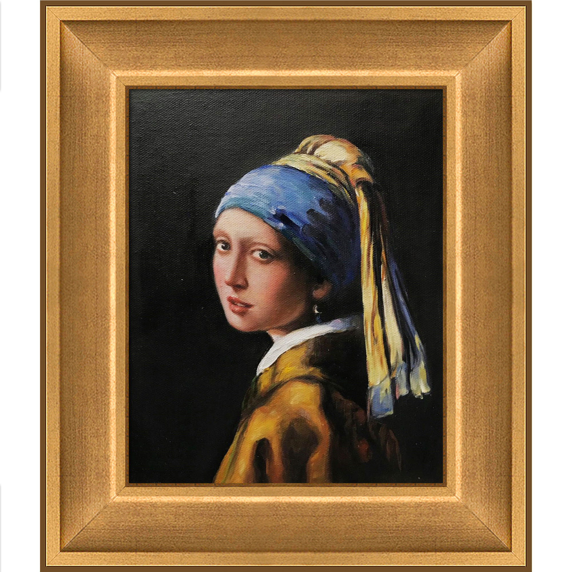 Red Barrel Studio® La Pastiche Girl with a Pearl Earring with Muted Gold Glow , 12" x 14 ...